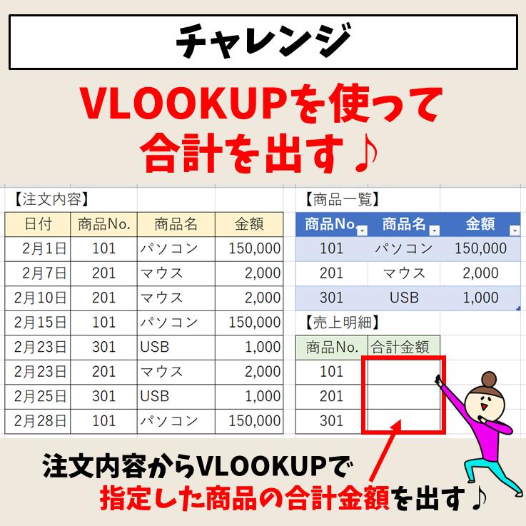 VLOOKUPで合計は不可→SUMIF関数を使う