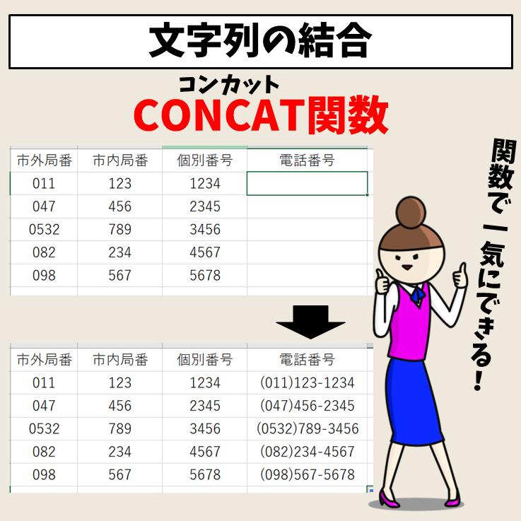 Concat関数コンカット|セル参照や文字列を追加して結合する方法
